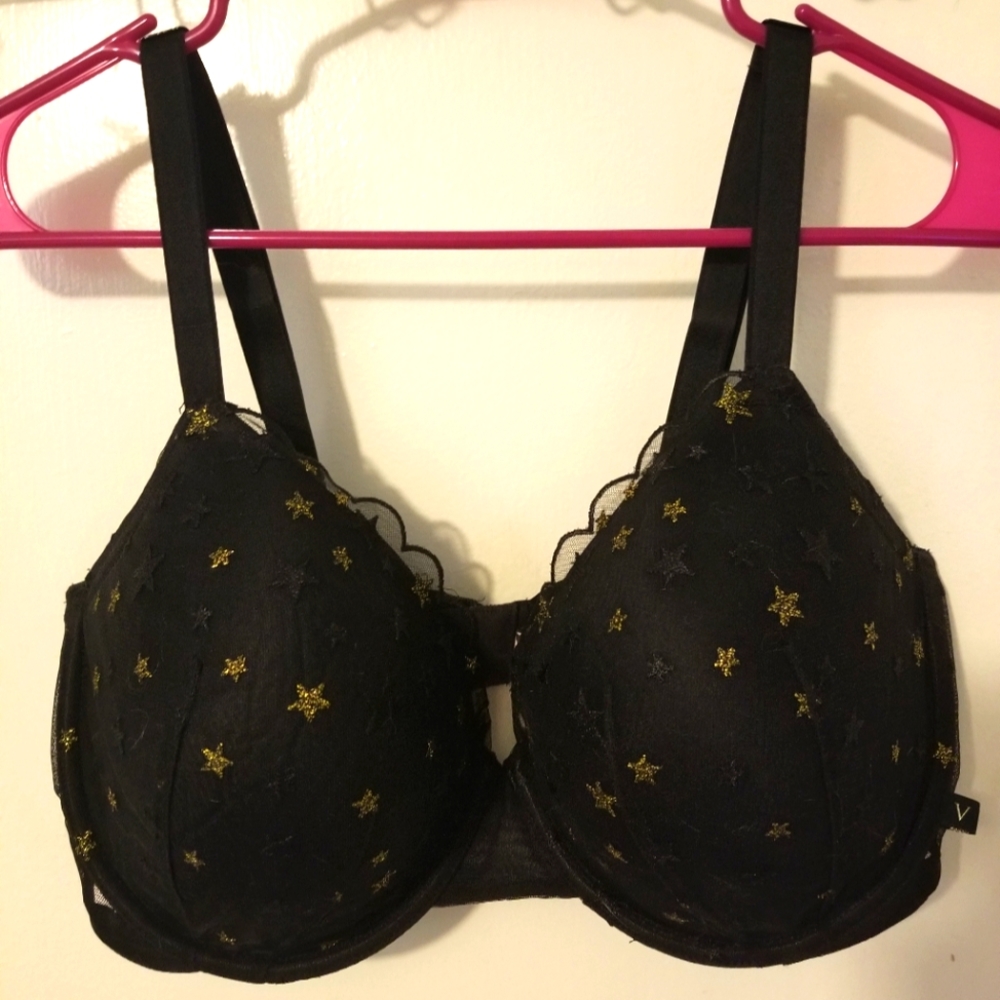 Victoria's Secret Black Bra With Lace And Star Patter… - Gem
